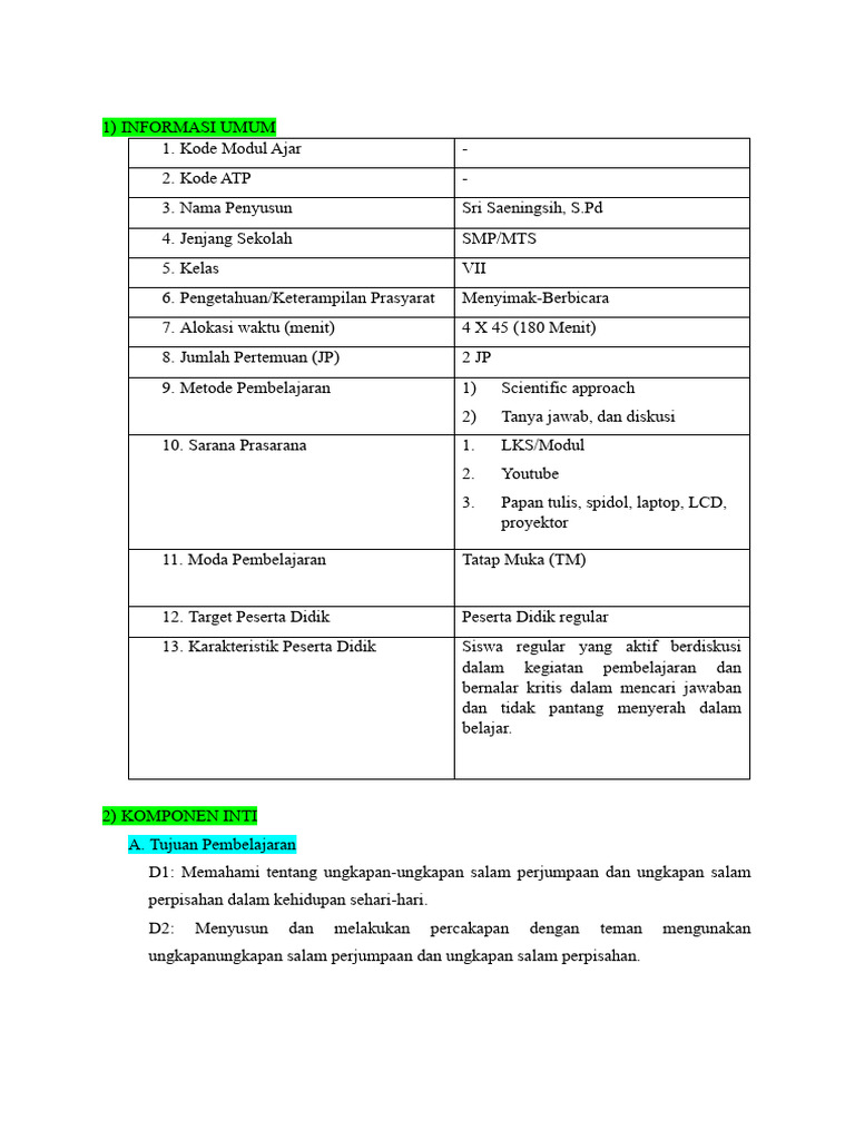 Modul Ajar Bahasa Inggris | PDF | Human Communication | Cultural Conventions