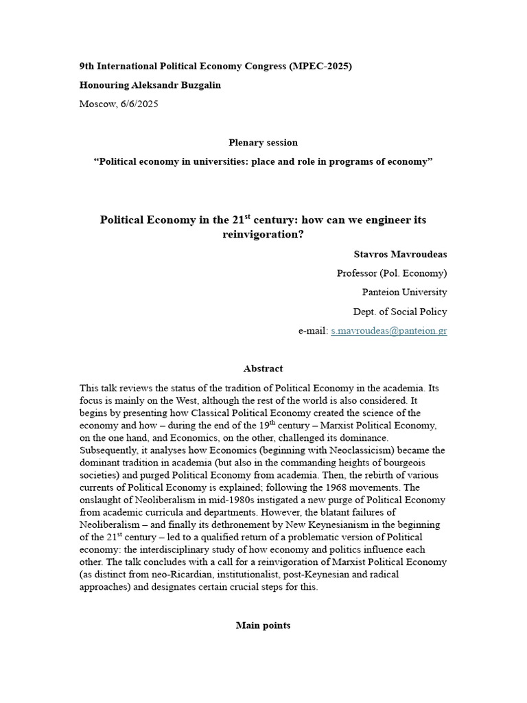 Mpec 2025 Plenary Political Economy | PDF | Economics | Marxism