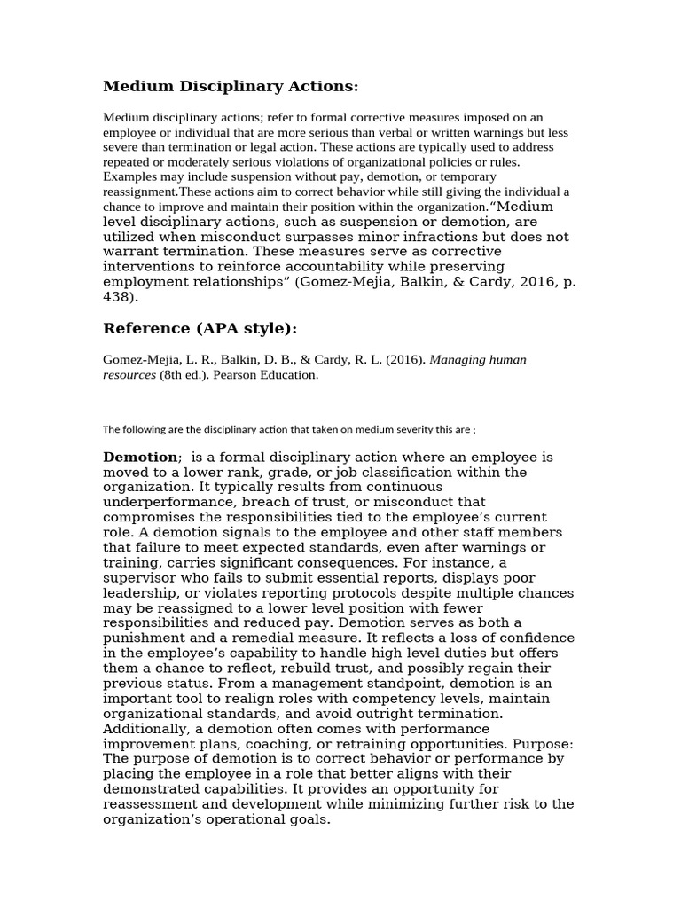 Medium Disciplinary Actions | PDF | Employment | Safety