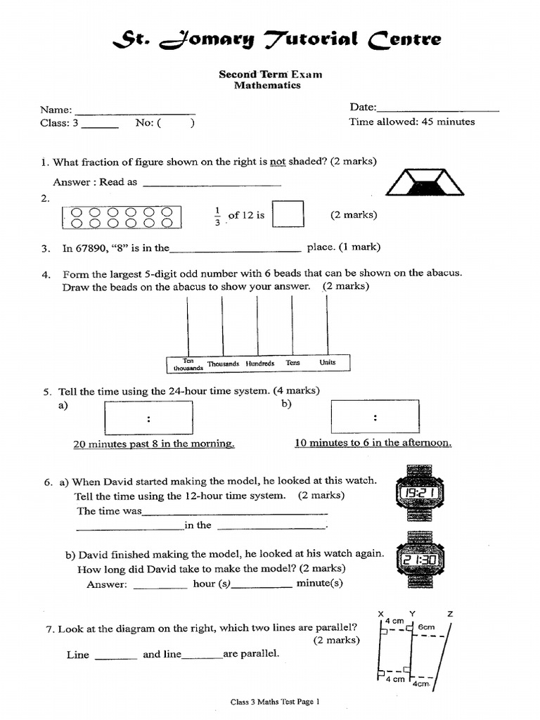 Primary 3 Maths Test Paper | PDF