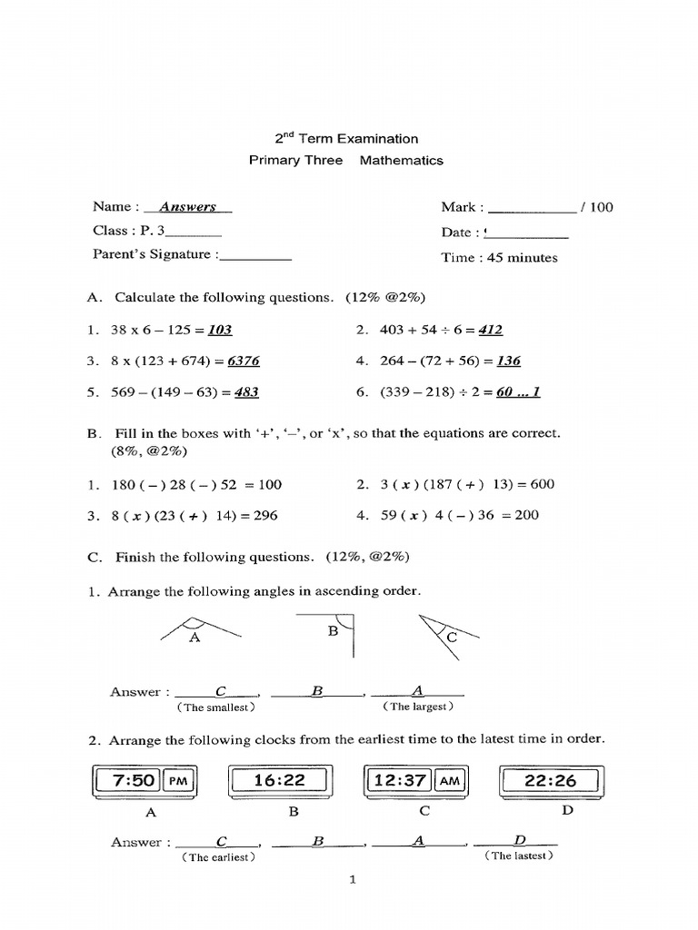 Primary 3 Maths Test Paper | PDF