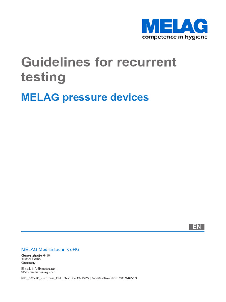 Guidelines for Recurrent Testing MELAG Pressure Devices | PDF | Valve ...