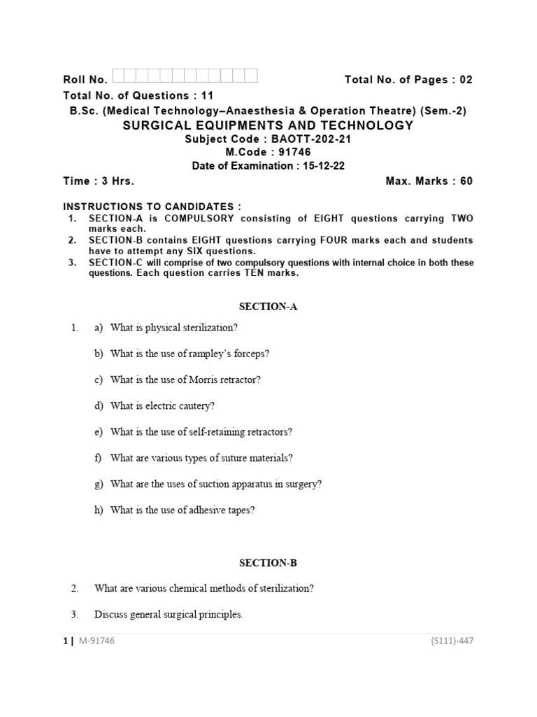 BSC 2 Sem Mtaot Surgical Equipments and Technology 91746 Dec 2022 | PDF | Surgical Suture | Surgery