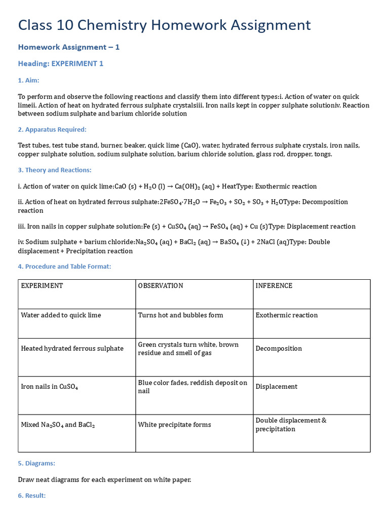 Class 10 Chemistry Homework - Docx 20250601 194853 0000 | PDF | Redox | Chemical Reactions