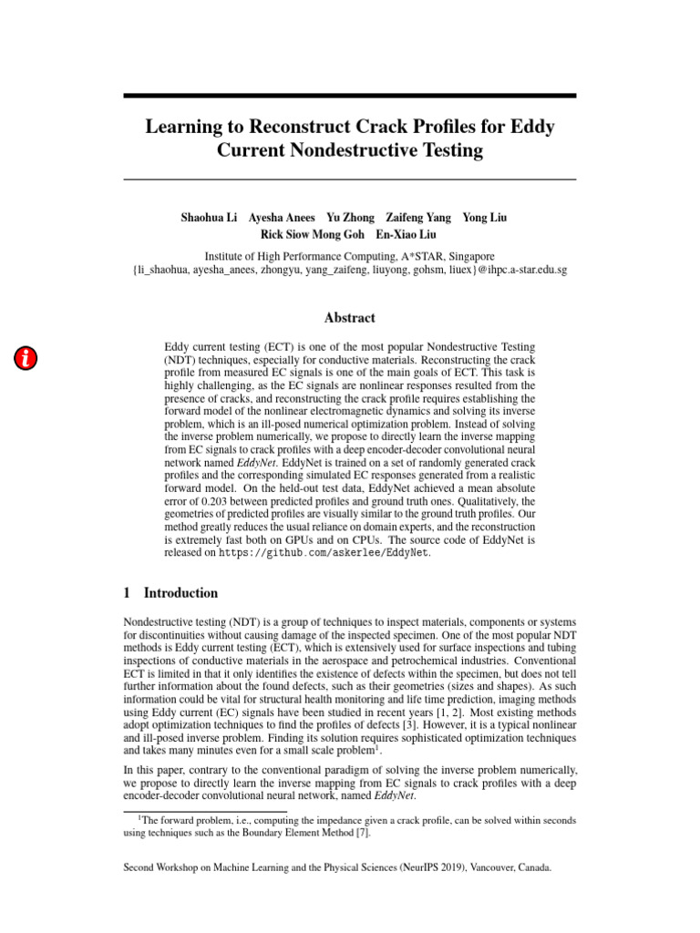 Learning To Reconstruct Crack Profiles For Eddy Current Nondestructive ...