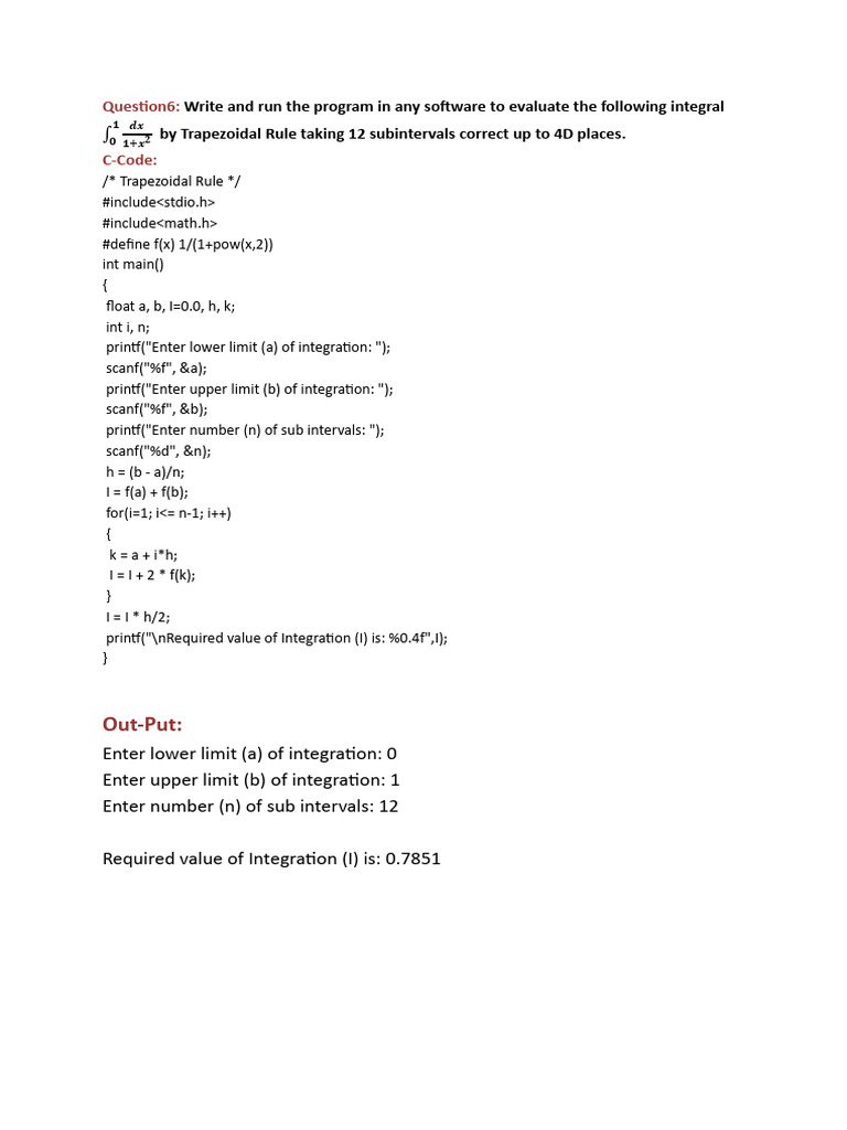 Question6 Trapezoidal Rule | PDF