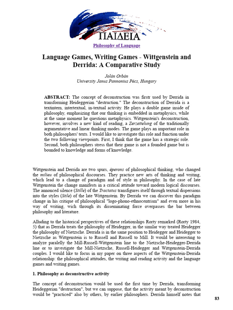 Wittgenstein and Derrida: Language Games Analysis | PDF ...