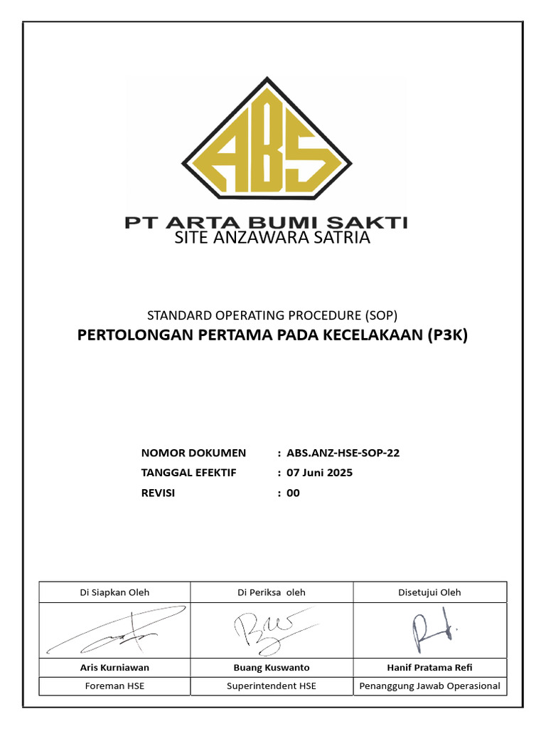 SOP P3K di PT Arta Bumi Sakti | PDF
