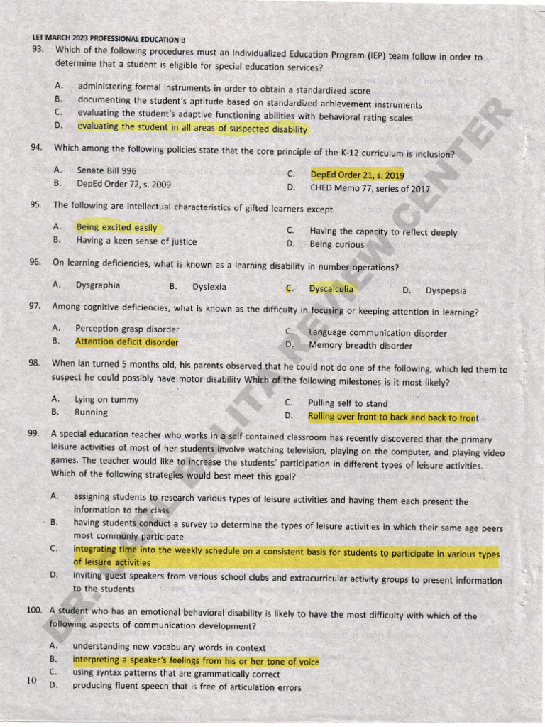 Pre Board ProfEd Set B 2 | PDF | Educational Assessment | Learning