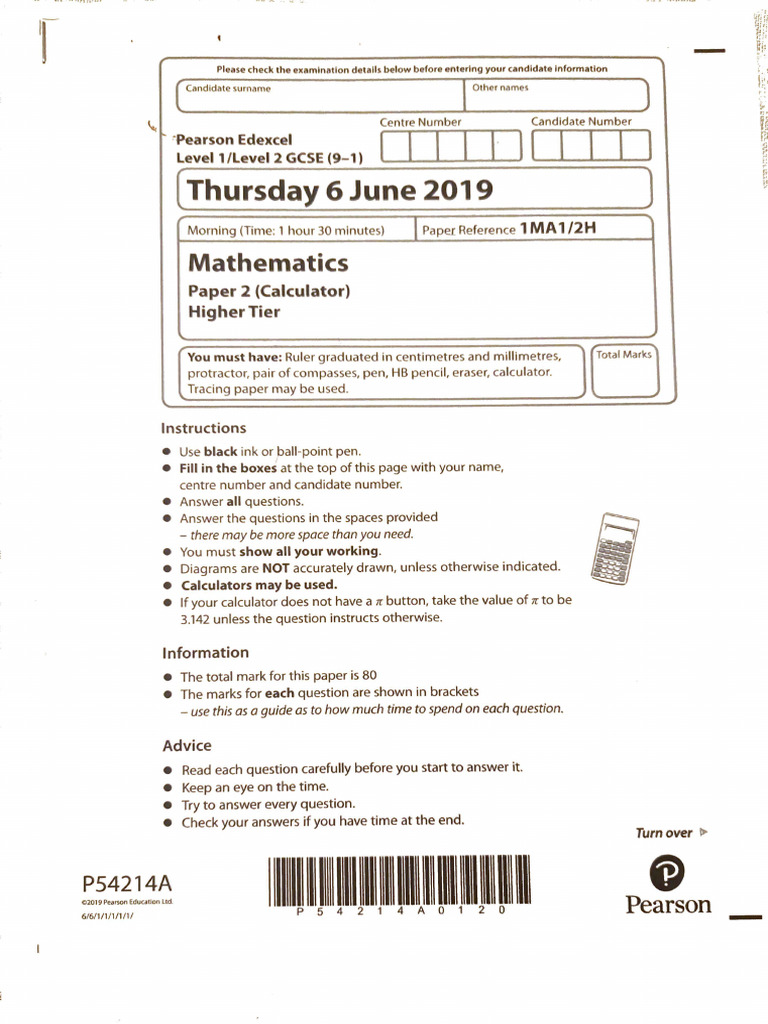 June 2019 Maths Paper 2 Higher Tier | PDF