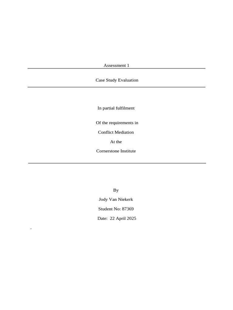 Assignment - 1 - Conflict - Mediation (1) Review Jody | PDF | Plagiarism | Poverty