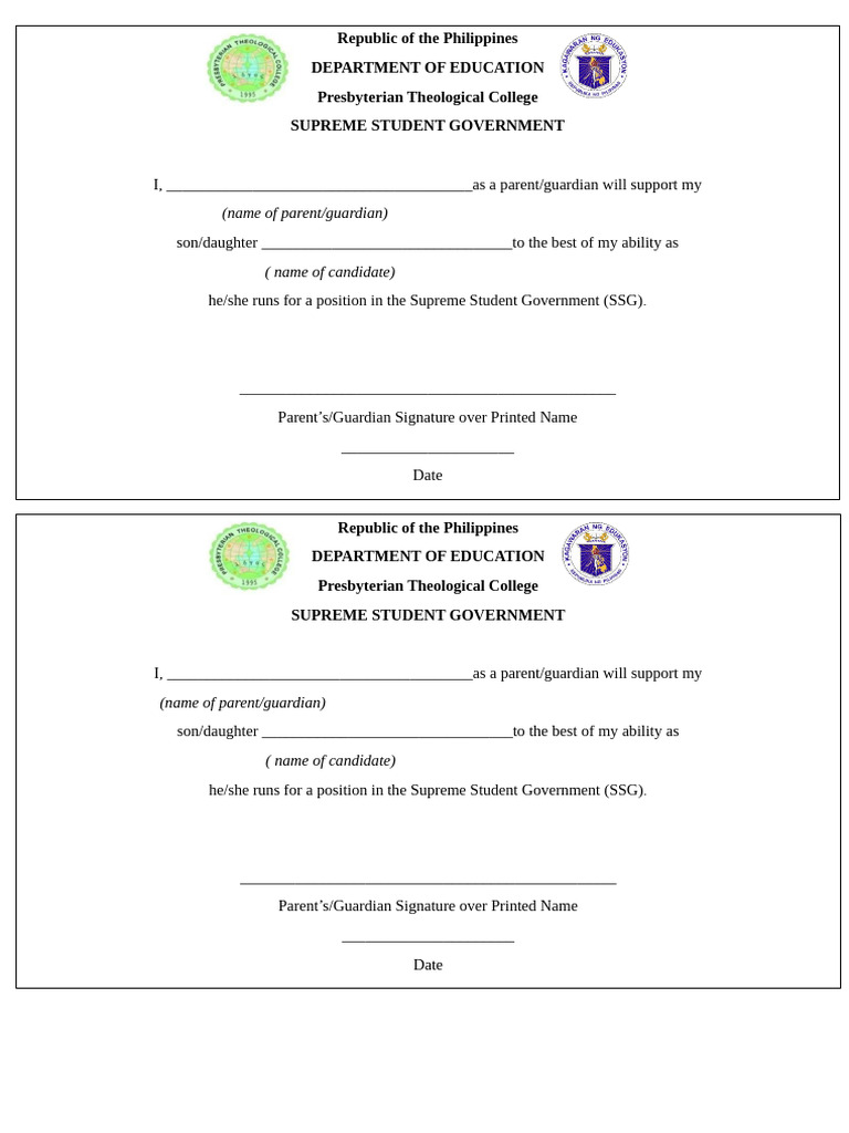 Parental Support for SSG Candidacy Form | PDF