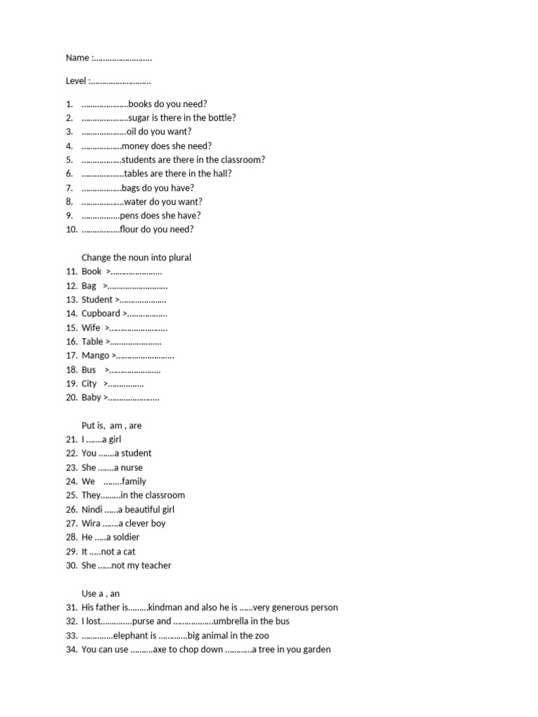 Soal Grammar Basic English | PDF