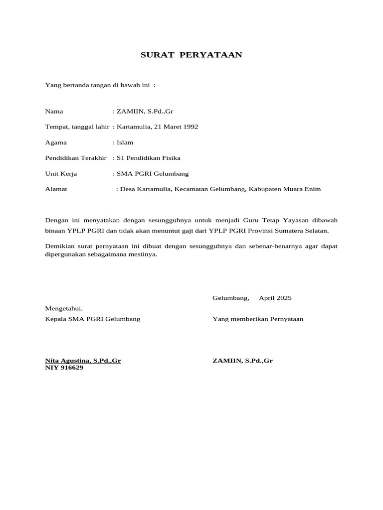 Surat Peryataan | PDF