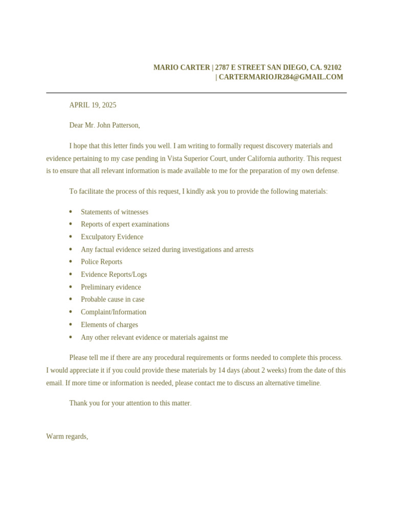 Mario Letter To Public Defender | PDF