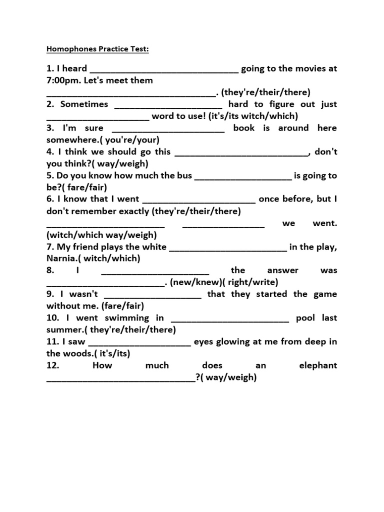 Homophones (Test) | PDF