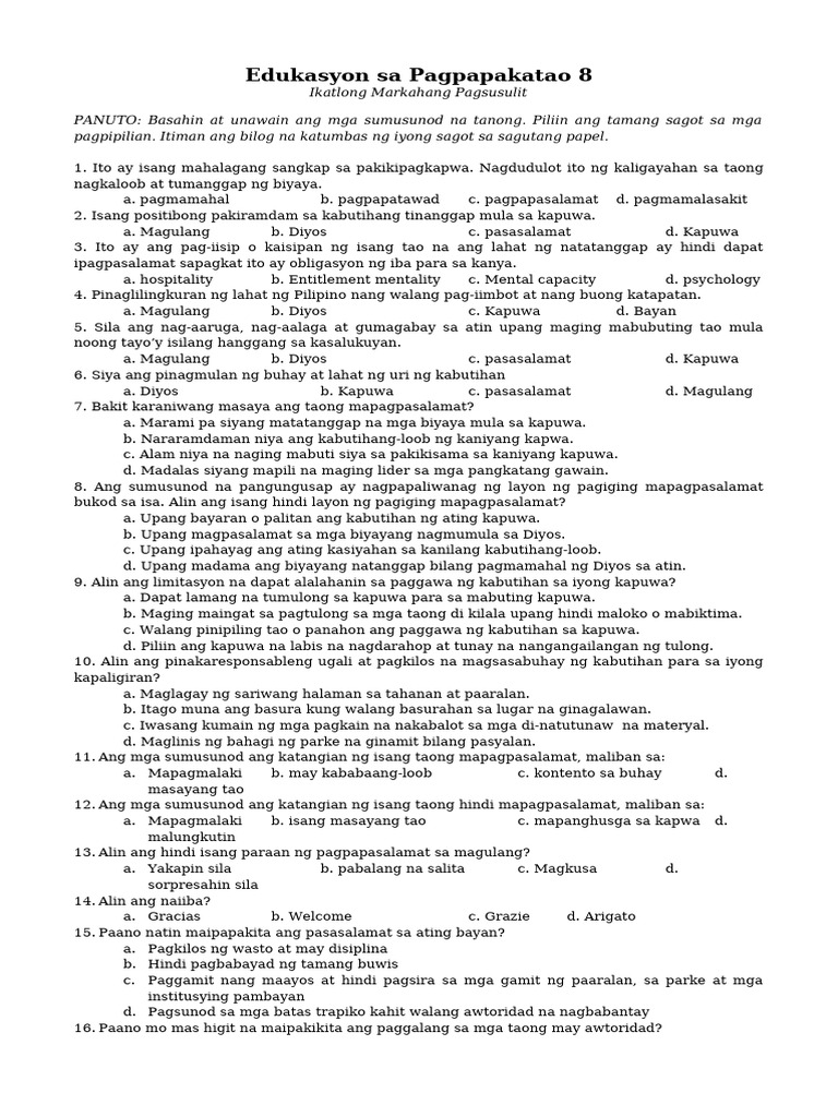 ESP8 - 3rd Quarter Summative Test | PDF