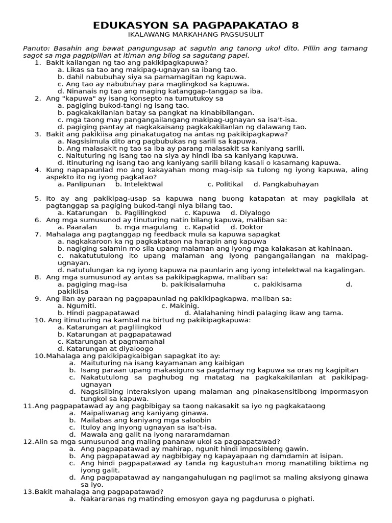 ESP8 - 2nd Quarter Summative Test | PDF