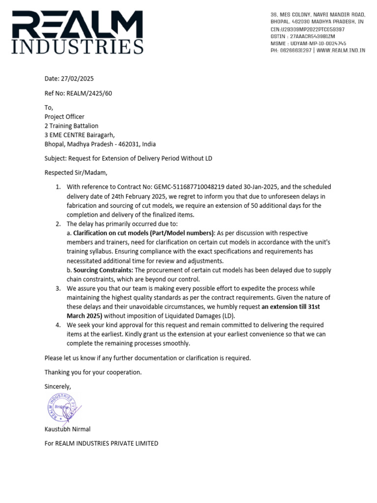 Delivery Period Extension Request | PDF