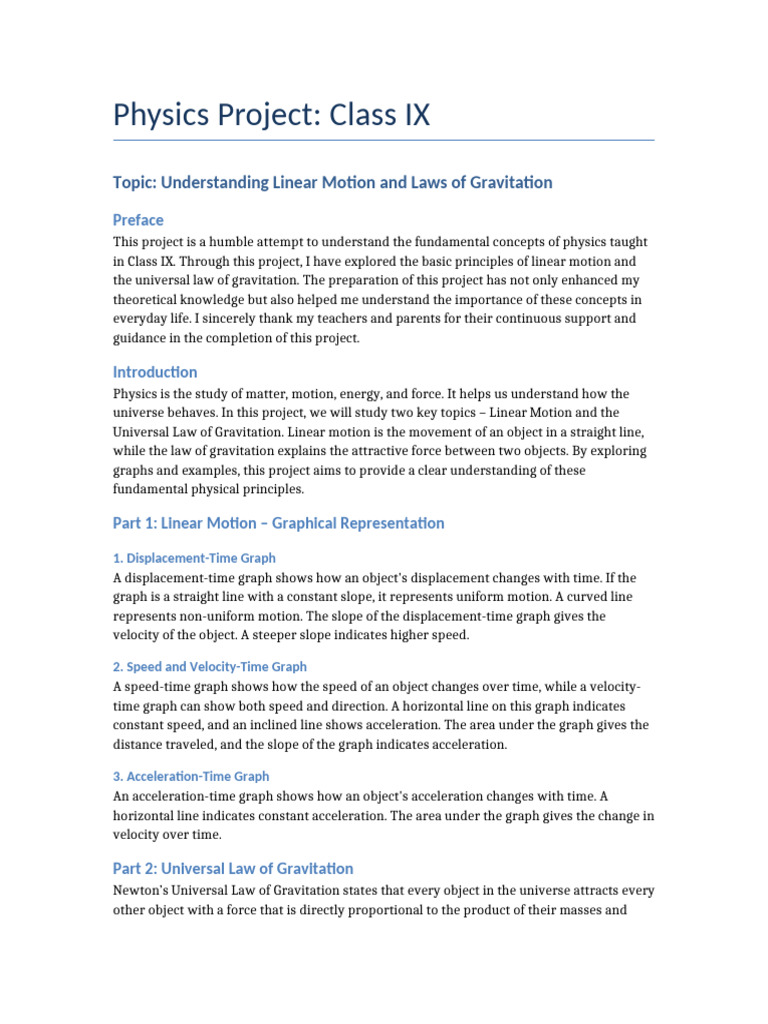 Class 9 Physics Project With Preface Intro | PDF | Force | Gravity