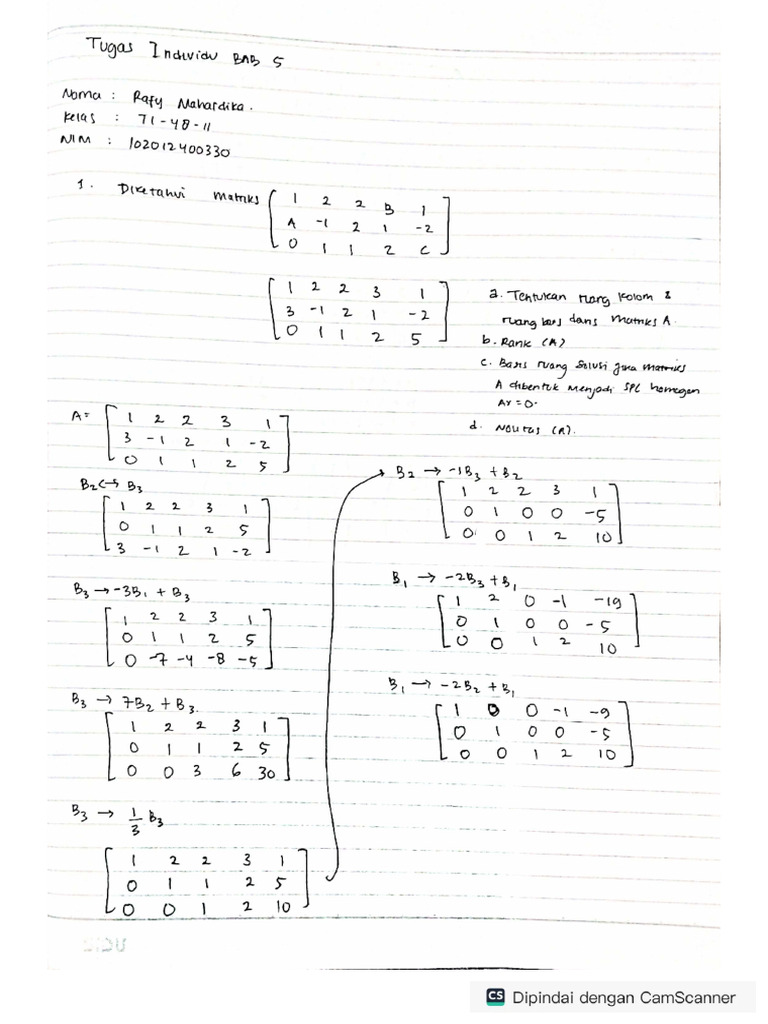 Tugas Individu Matriks Dan Ruang Vektor Bab 5 | PDF