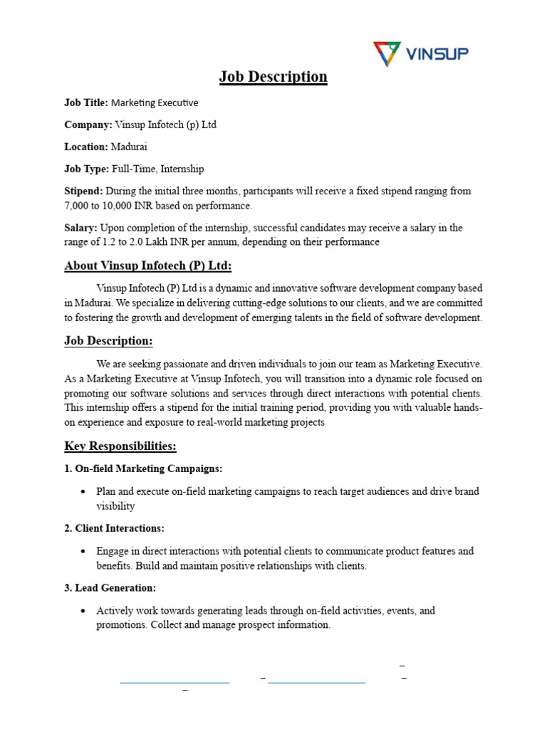 Marketing Executive Job Description-1 JD 2 | PDF | Marketing | Learning