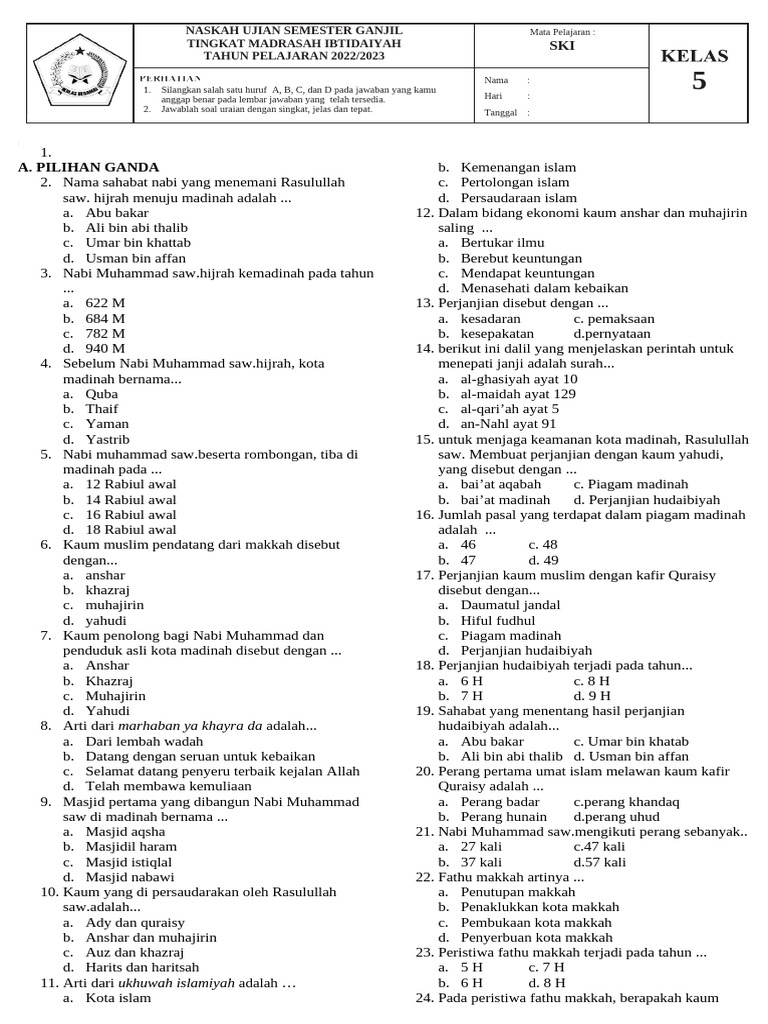 Soal Ujian Kelas 5 Una | PDF