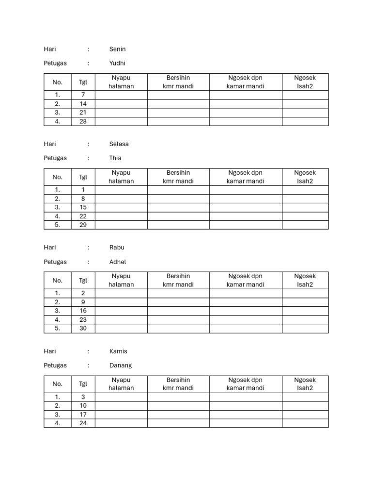 Absensi Piket April | PDF