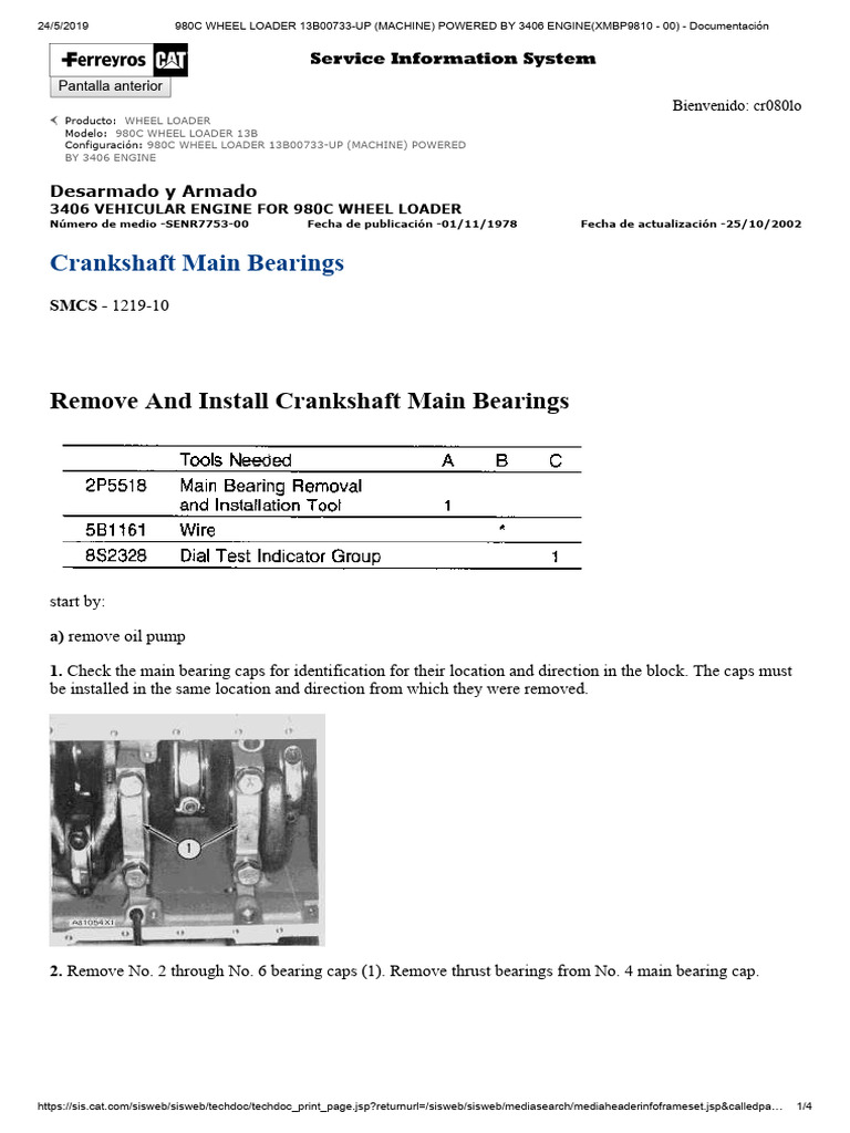 3406 Crankshaft Main Bearings | PDF | Bearing (Mechanical) | Internal ...