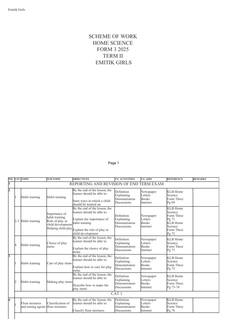 HOME SCIENCE - Form 3 - Term-II | PDF | Cakes | Batter (Cooking)