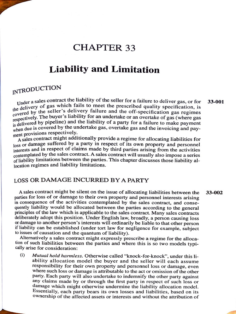 Chap 33 - Liability and Limitation | PDF | Legal Liability | Indemnity