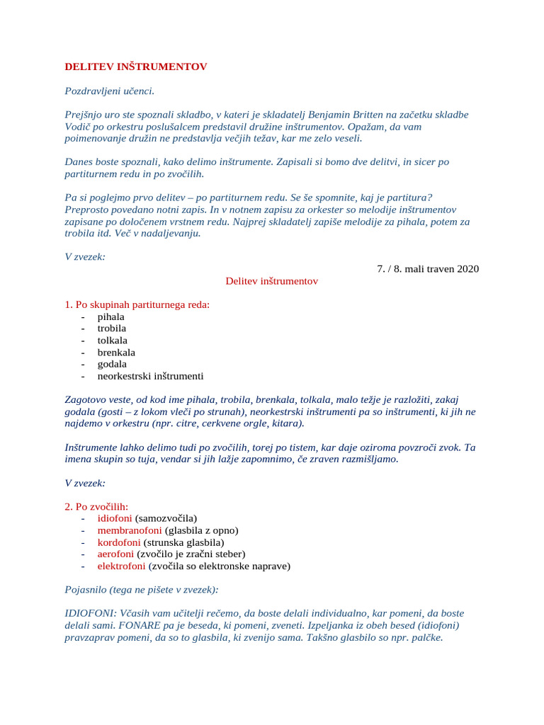 Delitev Inštrumentov | PDF