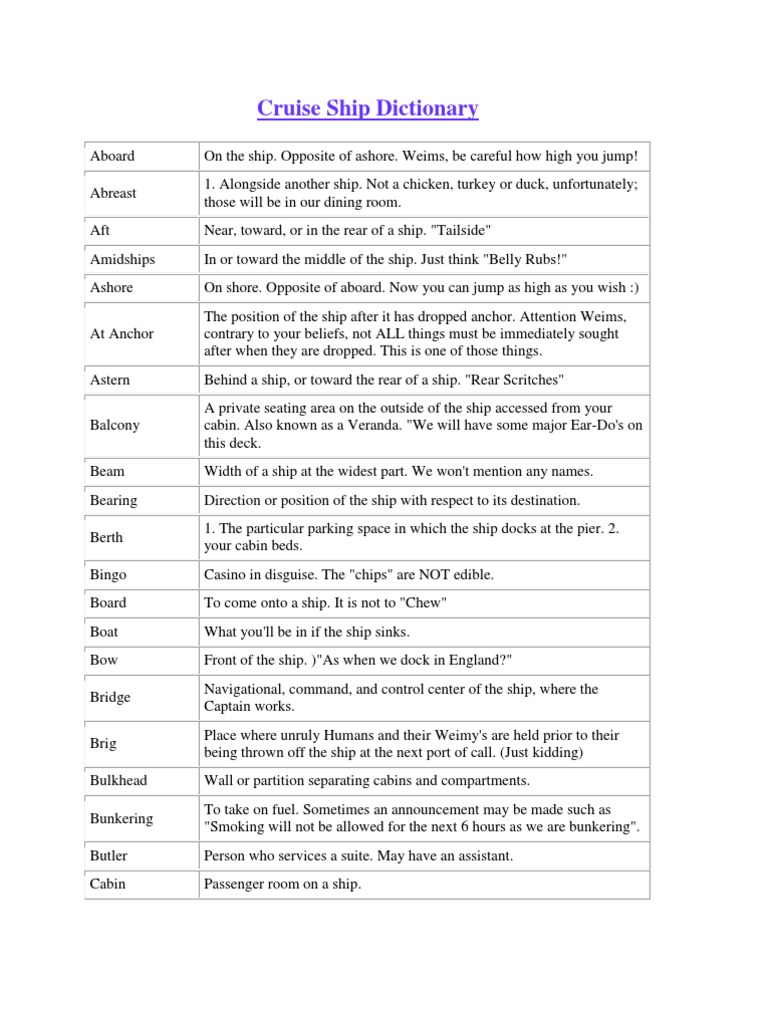 Cruise Ship Dictionary | PDF | Deck (Ship) | Ships
