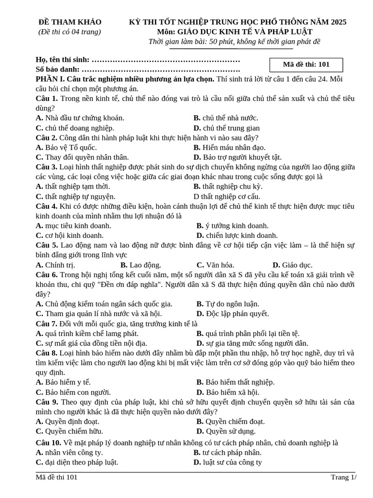 Gdktpl-12 Đề Thi Thử 2025 de Da | PDF