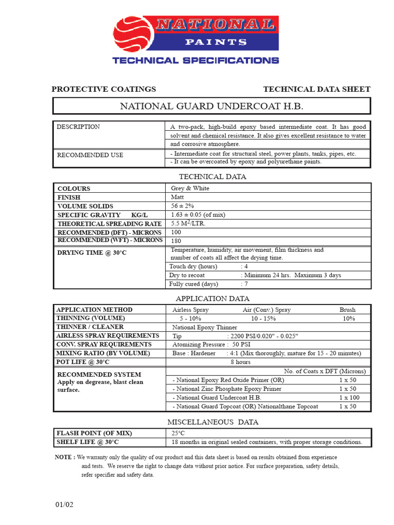 Epoxy Coating Data Sheet National Paint | PDF | Paint | Materials