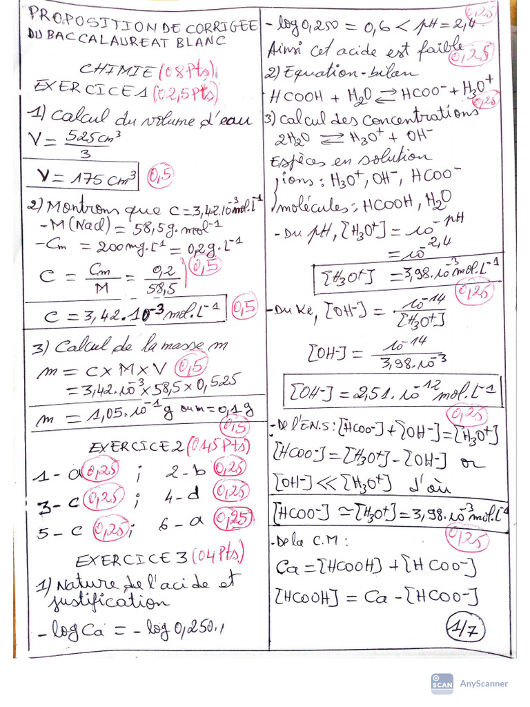 Corrigé PC BAC Blanc 2025 Lycée Privé Elisa | PDF