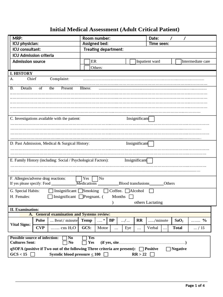 Initial Medical Assessment | PDF | Intensive Care Unit | Monitoring ...
