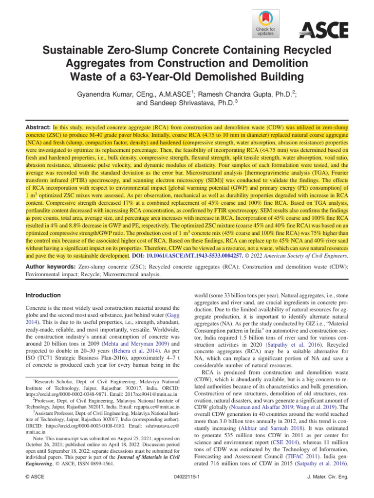 Sustainable Zero-Slump Concrete Containing Recycled Aggregates From ...