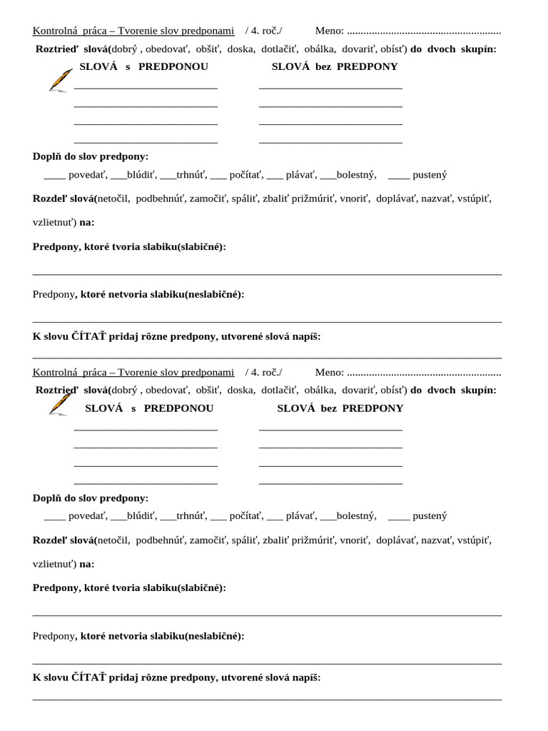 Predpony - Písomka - 54b6 | PDF