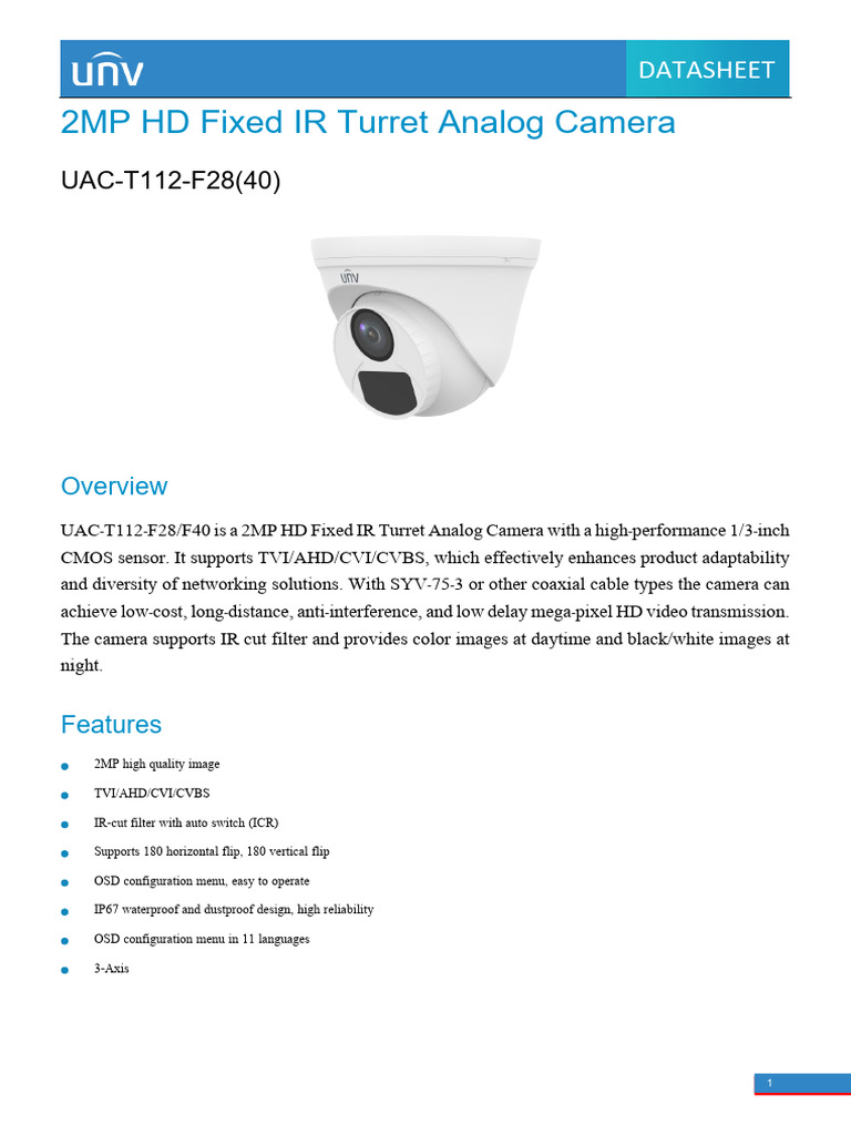 Uniview - Uac t112 f28 Adatlap | PDF | Pixel | Camera