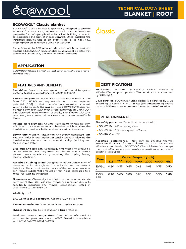 Ecowool Classic Blanket Roof Flyer TDS | PDF