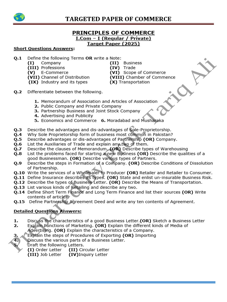 Targeted Paper 2025 POC XI-1 | PDF | Commerce | Business
