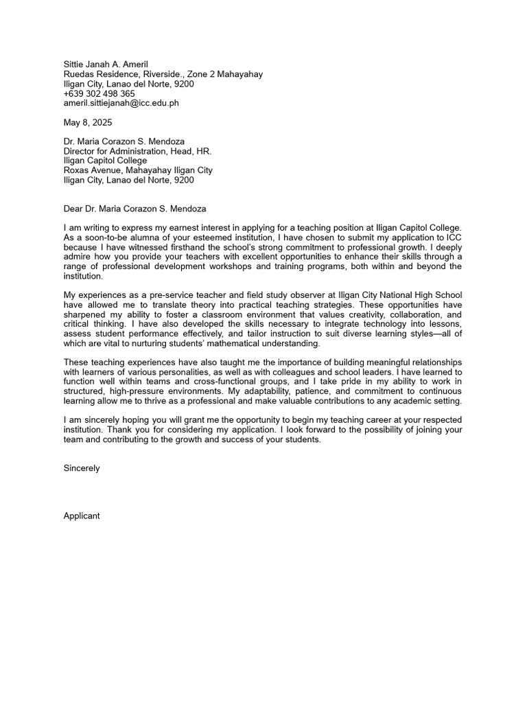 CoverLetter Mock Job Interview. 1 | PDF