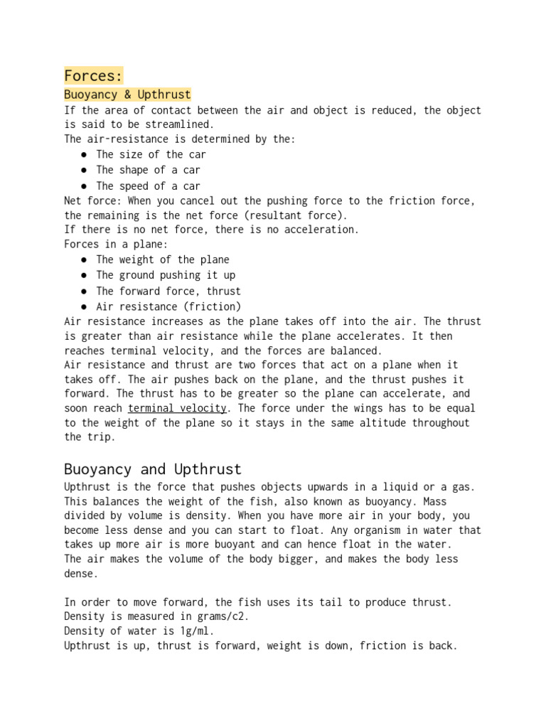 Year 7 Science Chapter 7 Buoyancy & Upthrust | PDF | Buoyancy | Force