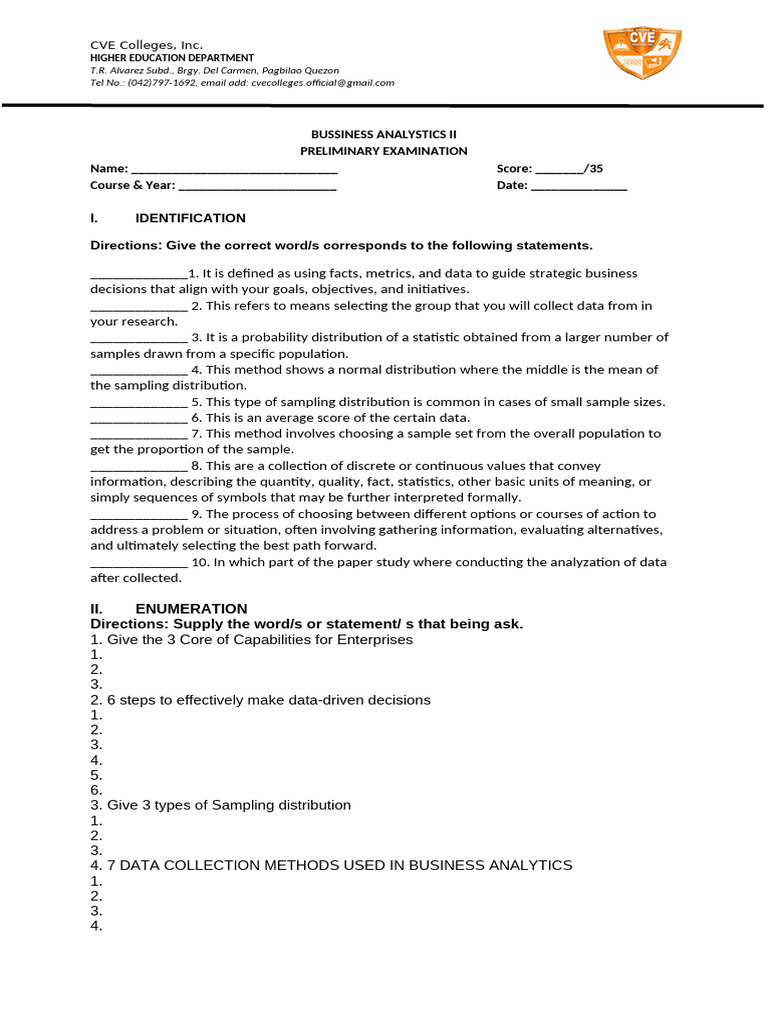 Preliminary Examination | PDF | Sampling (Statistics) | Mean
