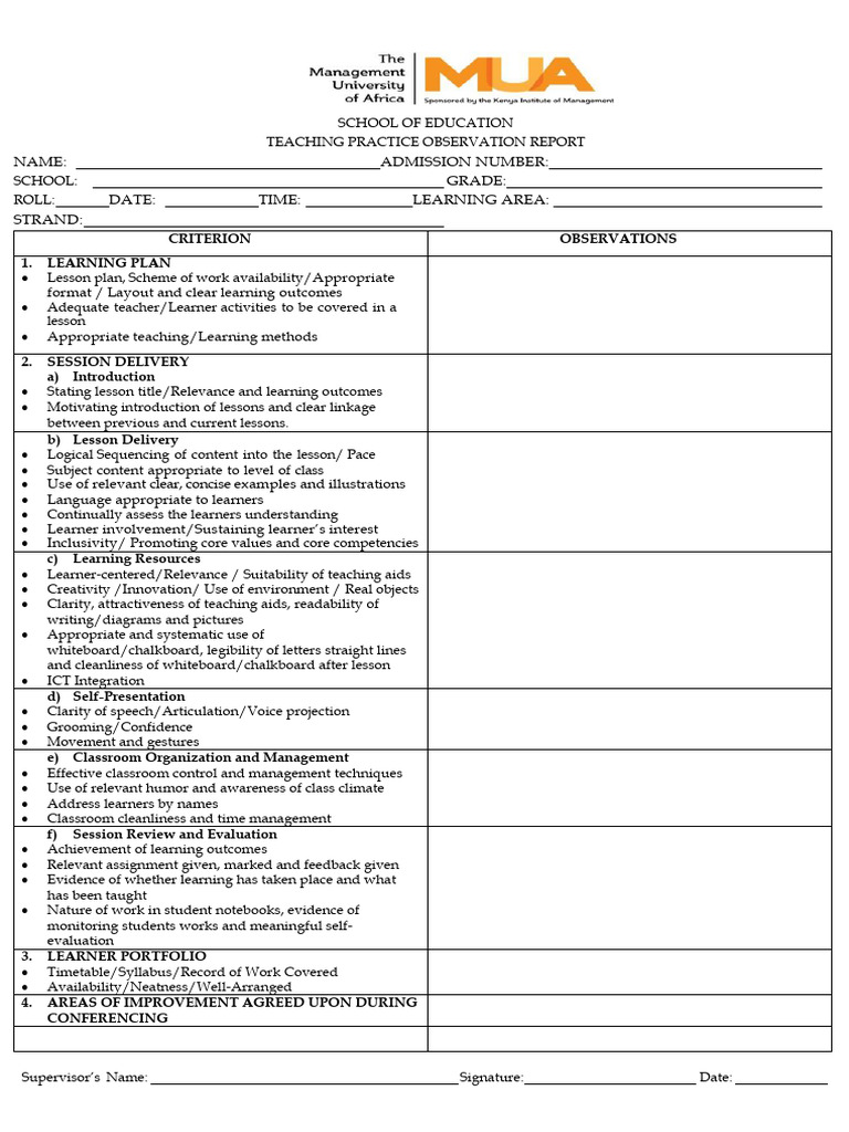 TP OBSERVATION FORM-student | PDF | Learning | Teachers