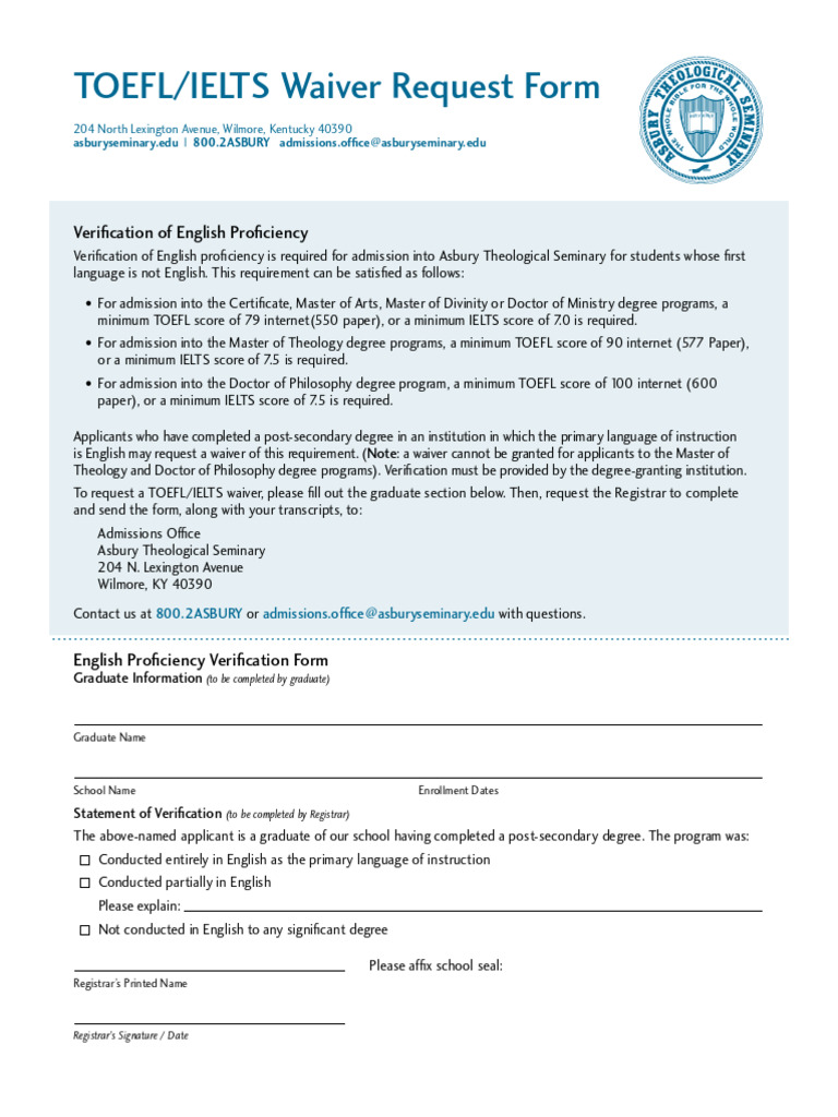TOEFL Ieltswaiverrequest | PDF