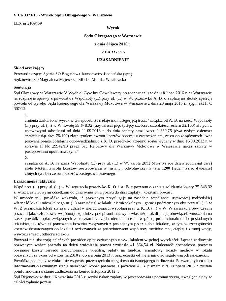V Ca 3373/15 - Wyrok Sądu Okręgowego W Warszawie Wyrok Sądu Okręgowego ...