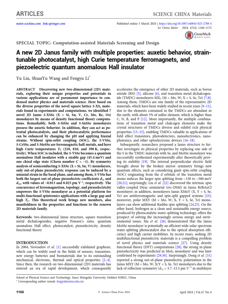 A New 2D Janus Family With Multiple Properties | PDF | Deformation ...
