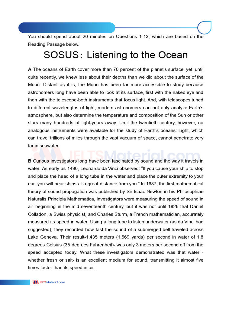SOSUS Listening To The Ocean | PDF | Oceans | Sound